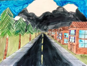One Point Perspective City Art Lesson for kids - Leah Newton Art