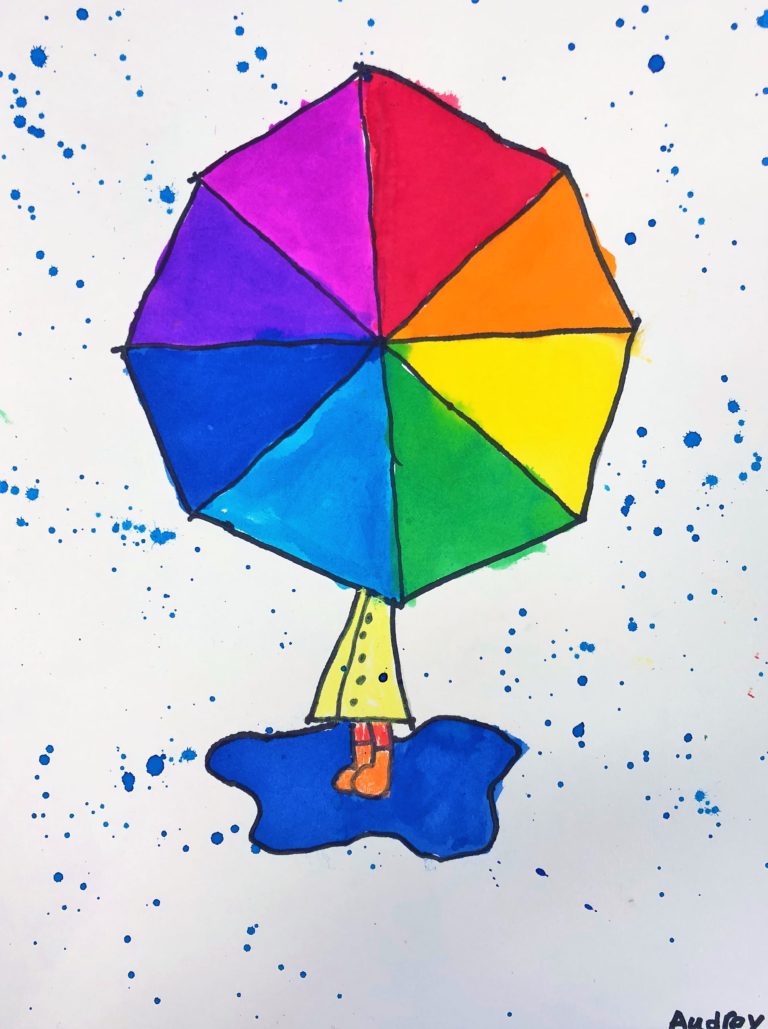 Color Wheel Umbrella Art Lesson for kids - Leah Newton Art