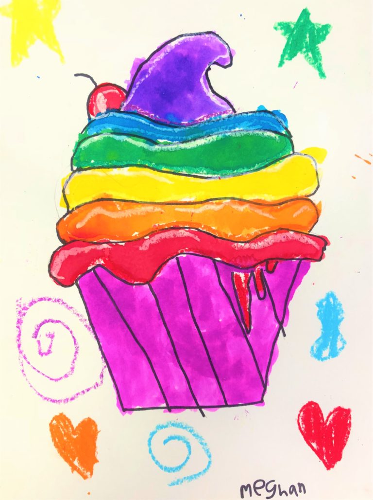 Rainbow Cupcakes Art Lesson for kids - Leah Newton Art