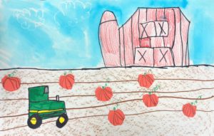 Pumpkin Farm Texture Art Lesson for kids - Leah Newton Art
