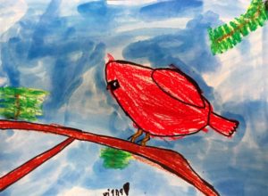 Winter Cardinal Art for elementary kids - Leah Newton Art